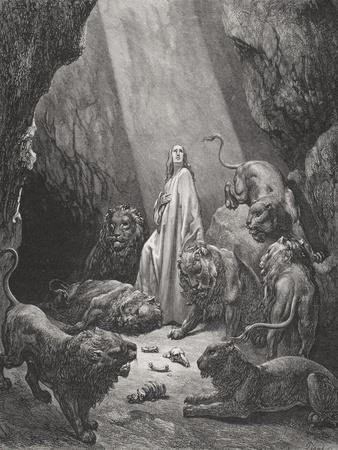 'Daniel in the Den of Lions, Daniel 6:16-17, Illustration from Dore's ...