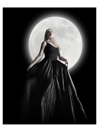 Dark Night Moon Girl with Black Dress | AllPosters.com