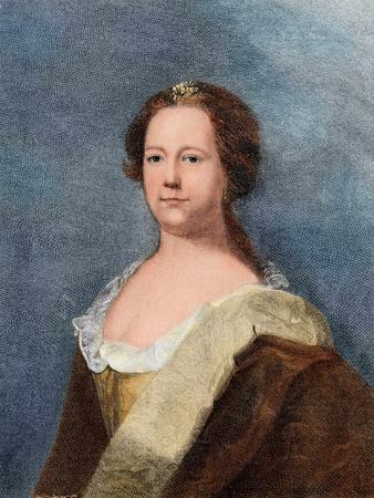 'Deborah Read Franklin (1708-1774), Wife of Benjamin Franklin. Digitally Colored Engraving of a ...