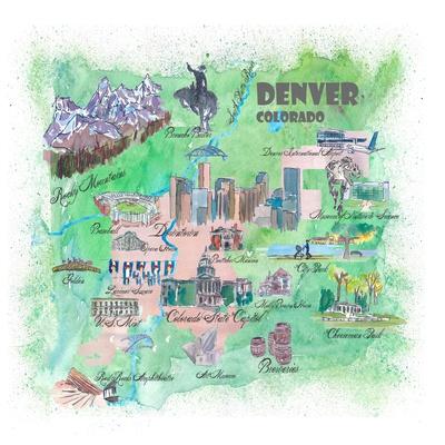 'Denver Colorado Travel Poster Favorite Map Touristic Highlights ...