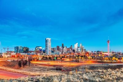 Denver, Colorado, USA downtown city skyline and highways at dawn Photo ...