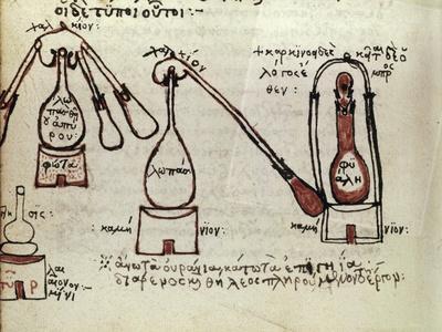 'Depiction of Retorts and Stills Used in Alchemy from a Greek ...