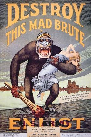 ''Destroy This Mad Brute', World War One Recruitment Poster' Giclee ...