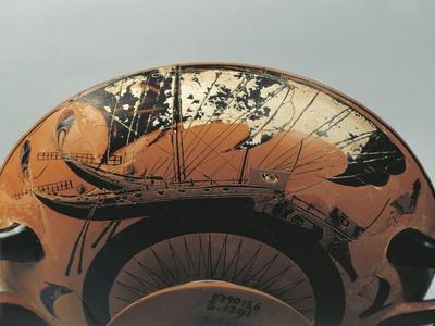 Detail of Black-Figure Cup Depicting Boats Painted by Nikosthenes ...