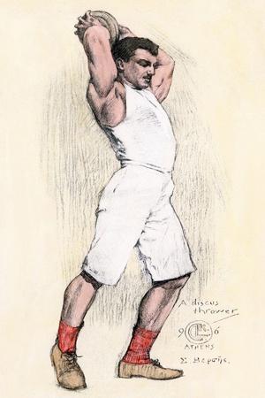 'Disc Launcher Athlete at the Olympic Games in Athenes (Greece) in 1896 ...