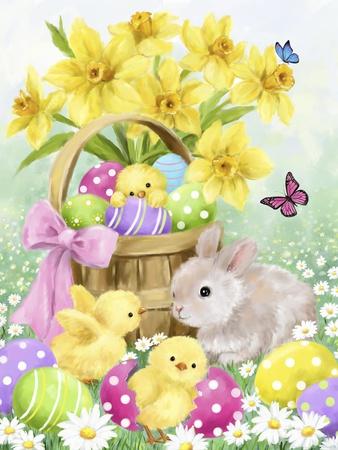 'Easter Rabbit and Chicks 2' Giclee Print - Makiko | AllPosters.com