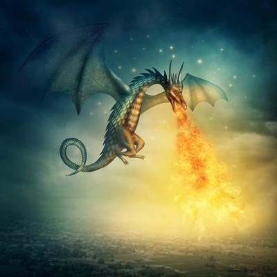 'Flying Fantasy Dragon at Night' Photographic Print - egal | AllPosters.com