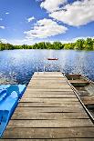 'Wooden Dock with Chairs on Calm Fall Lake' Photographic Print ...