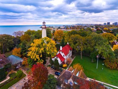 'Elevated view of Grosse Point Lighthouse in Evanston, Cook County ...