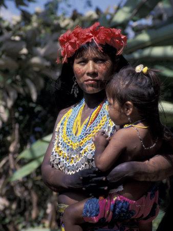 'Embera Mother and Child, Hands Black from Body Dye, Embera Indian ...