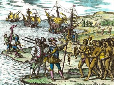 'Engraving of Christopher Columbus's Discovery of America by Theodor De ...