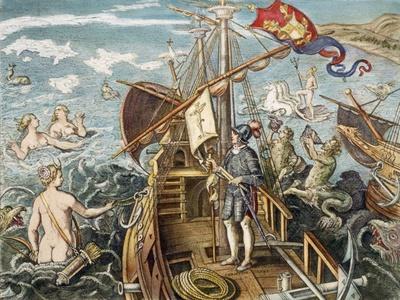 'Engraving of Christopher Columbus Standing on His Ship' Giclee Print ...