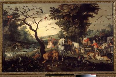 'Entrance into the Ark Animals Enter Noe's Ark before Deluge. Painting ...