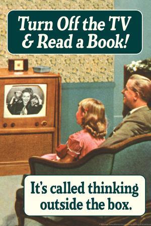 'Turn Off TV Read A Book Thinking Outside The Box Funny Poster' Prints ...