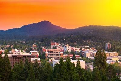 'Eugene, Oregon, USA downtown cityscape at dusk' Photo | AllPosters.com