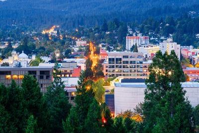 Eugene, Oregon, USA downtown cityscape at dusk Photo | AllPosters.com