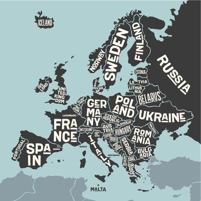 'Europe, Map. Poster Map of the Europe with Country Names' Photographic ...