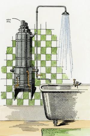 'Ewart's Geyser: Bathtub with Hot Water Shower. around 1900. Colour ...