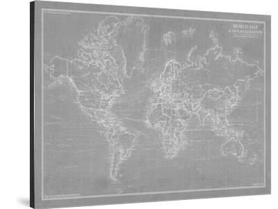 'Explorer - World Map - Graphite' Stretched Canvas Print - The Vintage ...