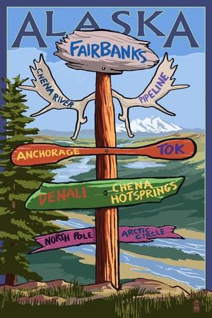 'Fairbanks, Alaska - Sign Destinations' Prints - Lantern Press ...