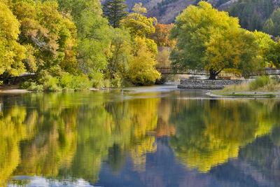 'Fall colored trees along Logan River, Utah, in the Wasatch Mountains ...