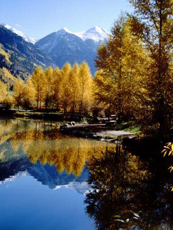 'Fall Colors Reflected in Mountain Lake, Telluride, Colorado, USA ...