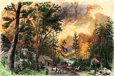 'Family Fleeing a Forest Fire in the Maine Woods, 1850s' Giclee Print ...