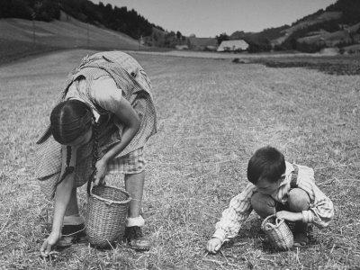 'Farm Children Gleaning Field After Wheat Harvest' Photographic Print ...