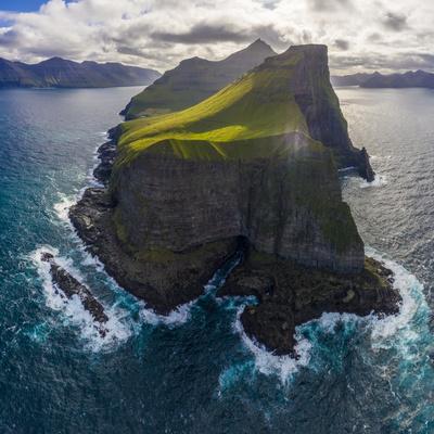 'Faroe Islands. Aerial view of Trollanes, location of a lighthouse on ...