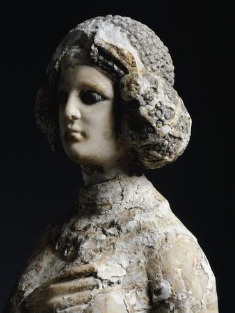 'Female Figure in Limestone and Stucco, Detail of the Face, Artefact ...