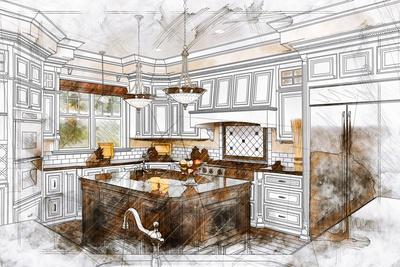 Beautiful Custom Kitchen Design Drawing Illustration Details ...