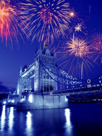 'Fireworks Over the Tower Bridge, London, Great Britain, UK ...