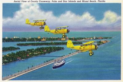 'Florida - Planes Flying over Causeway, Miami Beach' Prints - Lantern ...
