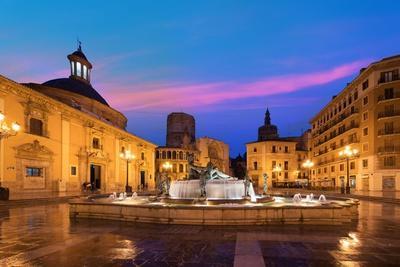 'Fountain Rio Turia on Square of the Virgin Saint Mary, Valencia ...