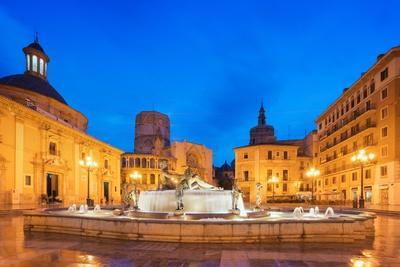'Fountain Rio Turia on Square of the Virgin Saint Mary, Valencia ...