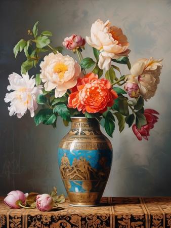 Peonies in porcelain vase. Painting-style. (AI Generated) - Fred Lord ...