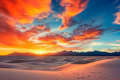 'Sandy desert at sunset or sunrise with footprints. (AI Generated ...