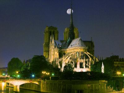 'Full Moon over Notre Dame Cathedral at Night, Paris, France ...