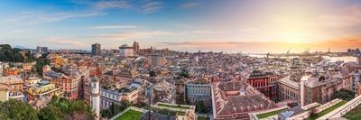 'Genoa, Liguria, Italy downtown city skyline from above at dusk' Photo ...