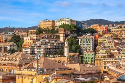 'Genova, Italy city skyline view towards the historic center on a nice ...