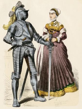 'German Knight in Medieval Armor and a Lady of the Nobility, Germany ...
