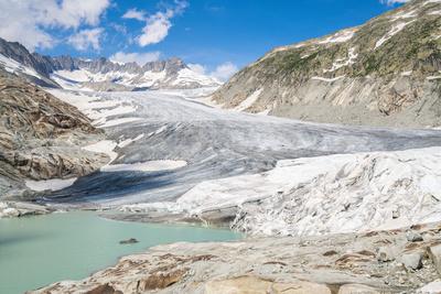 'Glacial lake and Rhone Glacier partially protected by blankets to slow ...