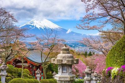 Gotemba City, Japan at Peace Park with Mt. Fuji in spring season Photo ...