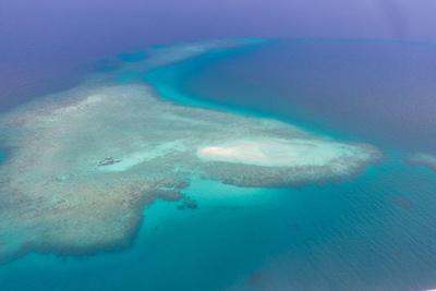 Great Barrier Reef Blue Sea view. Beautiful aqua turquoise waters, with ...