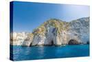 Greece, cliff landscape with sea as travel destination island with blue ...