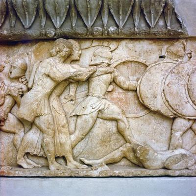 'Greek relief detail, Battle of Gods and Giants, Apollo and Artemis ...