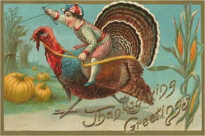 'Greetings, Jockey Boy Riding Turkey' Prints | AllPosters.com