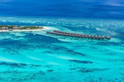 Group of atolls and islands in Maldives from aerial view. Beautiful ...