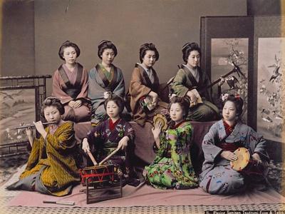 'Group of Geisha Girls Playing Musical Instruments (Hand Coloured ...