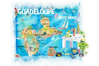 'Guadeloupe Antilles Illustrated Caribbean Travel Map with Highlights ...